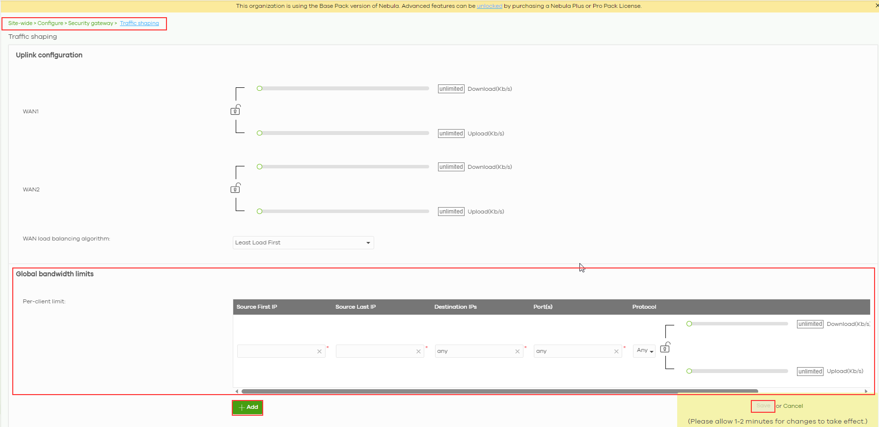 Nebula [NSG] - traffic shaping and global bandwidth limits – Zyxel Support Campus USA