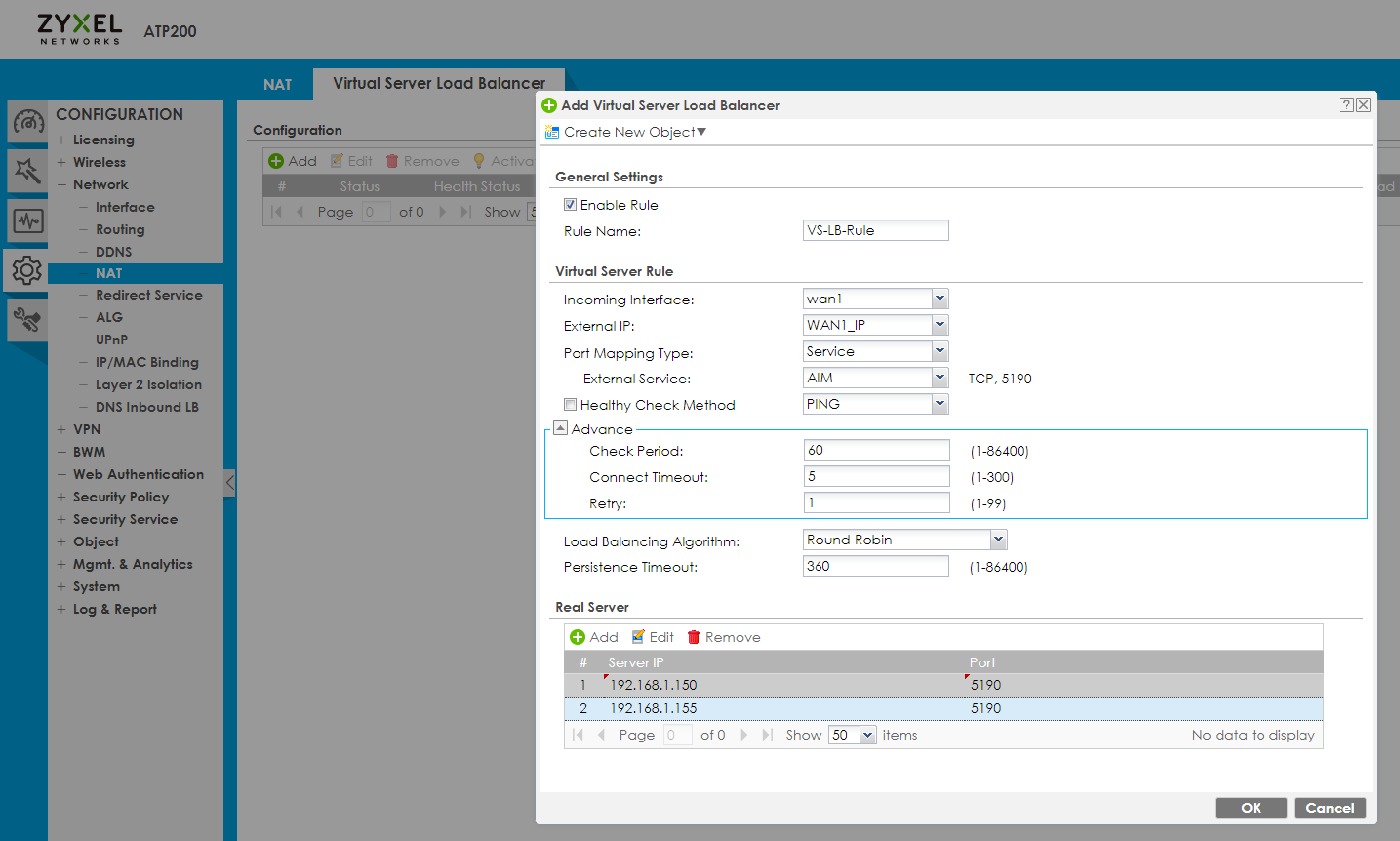 Zyxel Firewall Load Balancer [NAT] - How to Configure Virtual Server ...