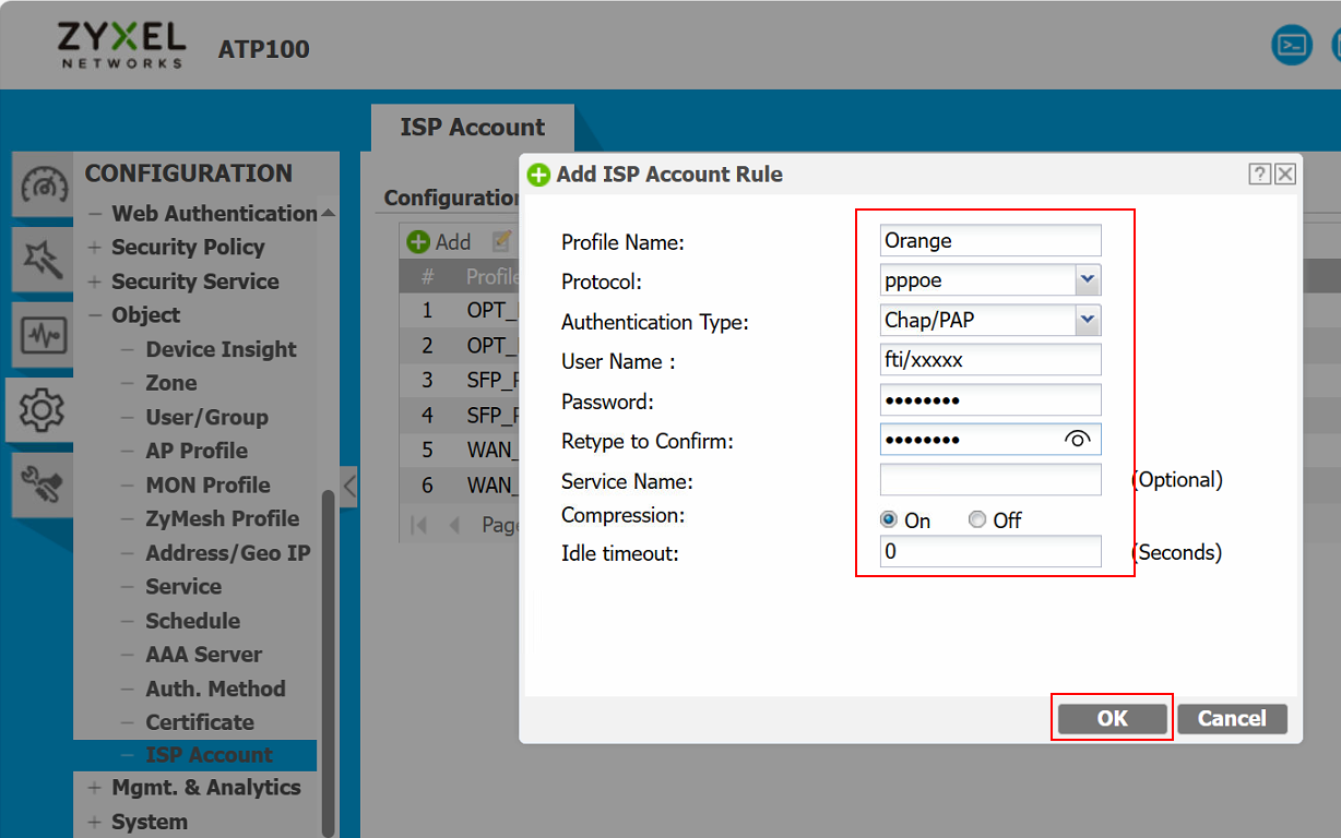 Zyxel Firewall [Orange] - USG & Zywall - Configuring the Orange fiber ...
