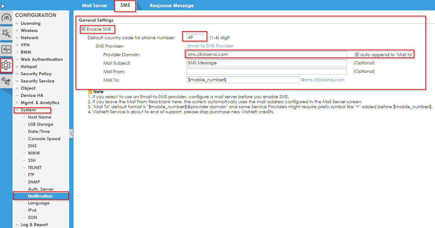 USG FLEX - SMS Notification (Email-to-SMS) – Zyxel Support Campus USA