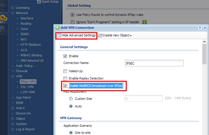 VPN - Configure NetBIOS in a IPSec VPN tunnel – Zyxel Support Campus USA