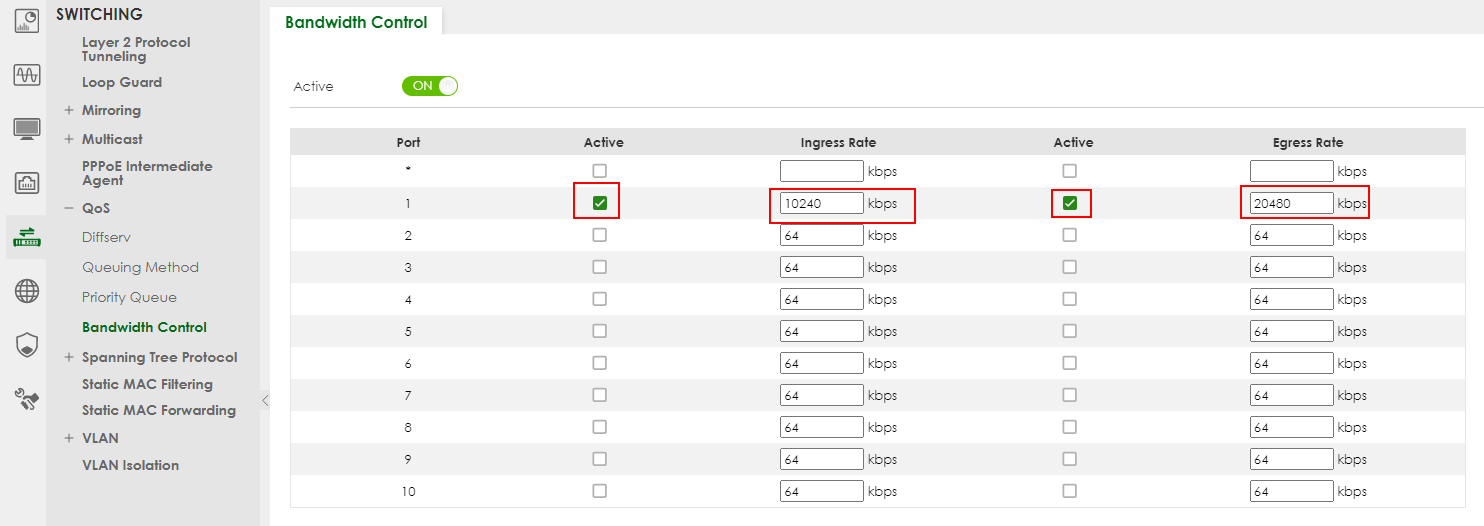 Switching Configure Bandwidth Control [rate Limit] Zyxel Support Campus Usa